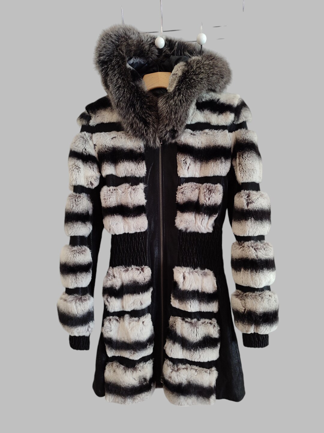 Rex Rabbit Fur Coat Women's Cinched Waist Leather Small Luxury Jacket ...