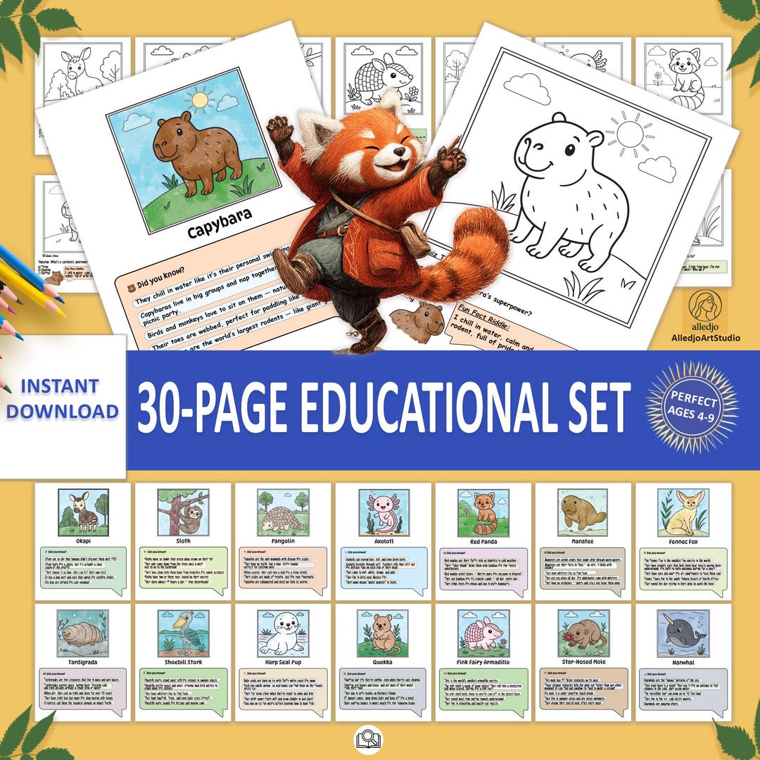 Rare Animals Coloring Bundle | 30-page Illustrated Printable Set | Kids ...
