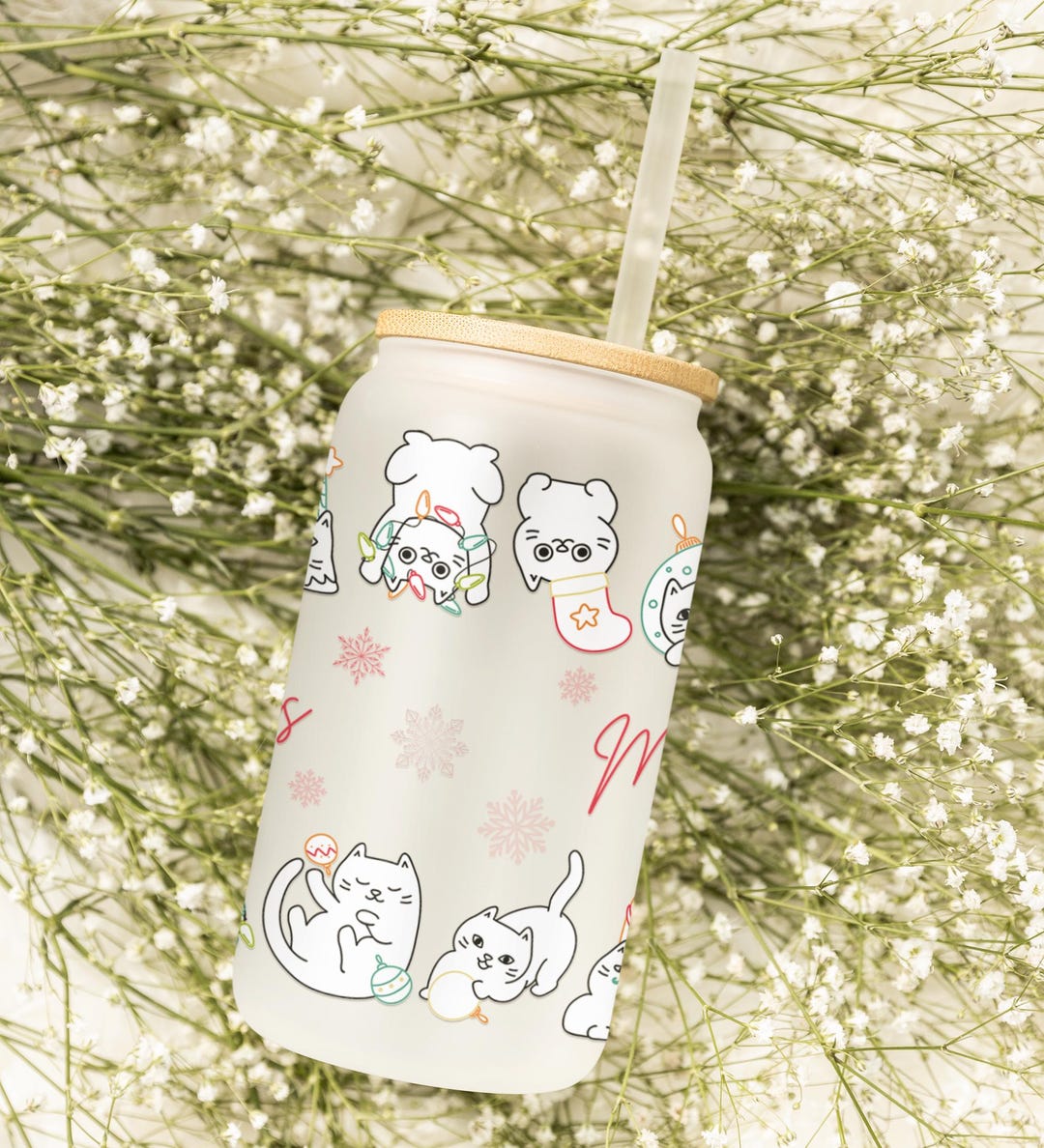 Cat Sipper Glass: 16oz Tempered Glass Cup With Bamboo Lid - Etsy
