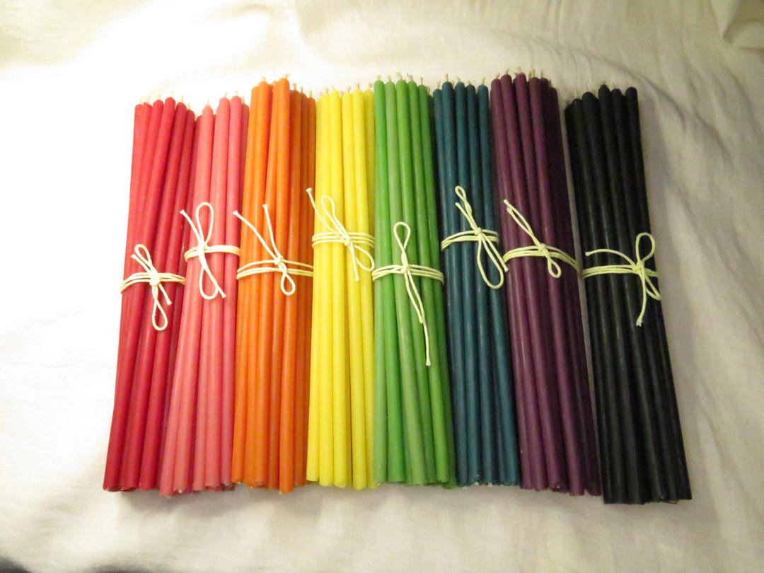 Natural Beeswax Taper Candles, Organic Hemp Wick, 8 Colors, 7.75". Made ...