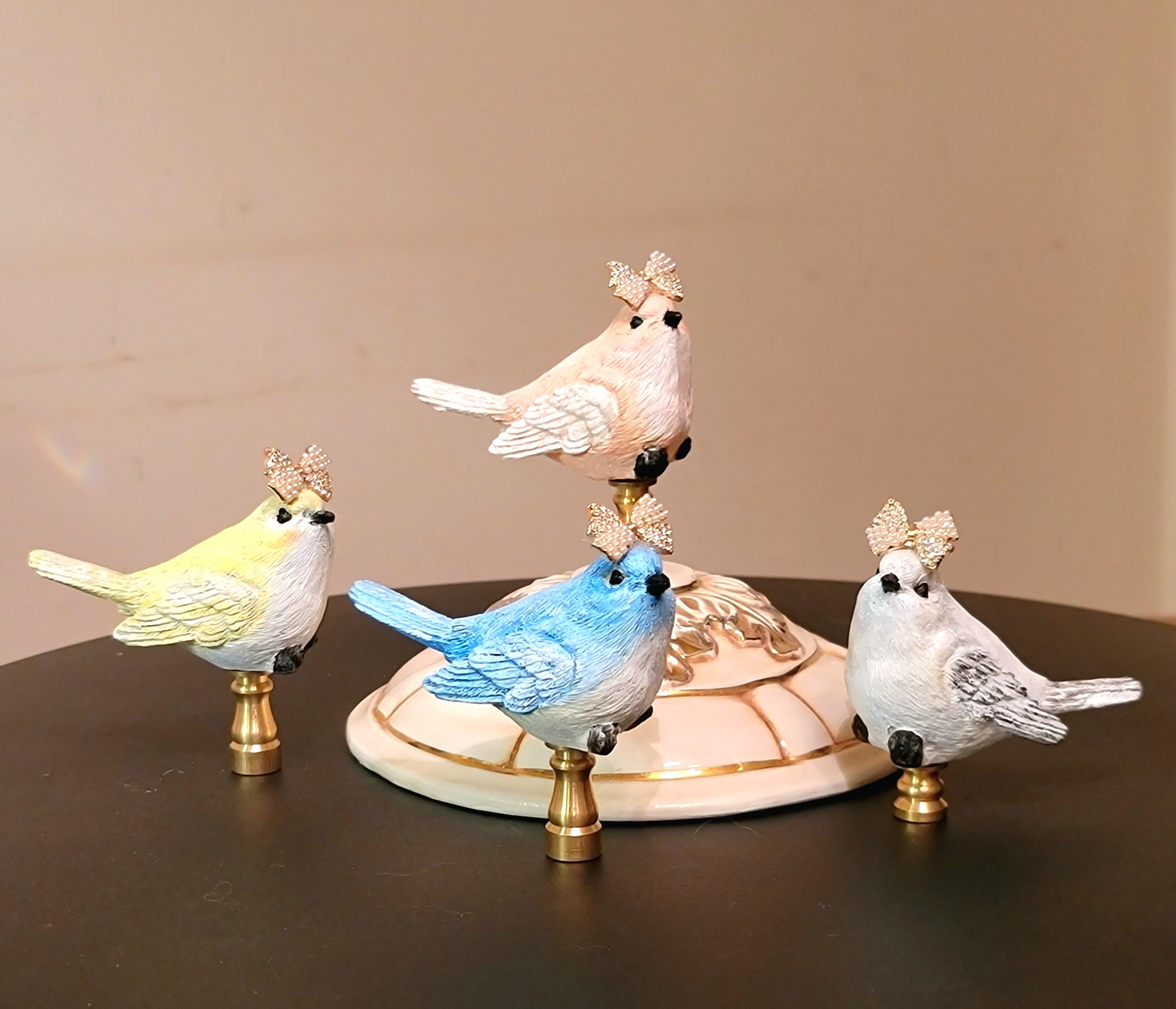 Adorable Bird Lamp Finials With Bows,pearls and Rhinestones,home Decor ...