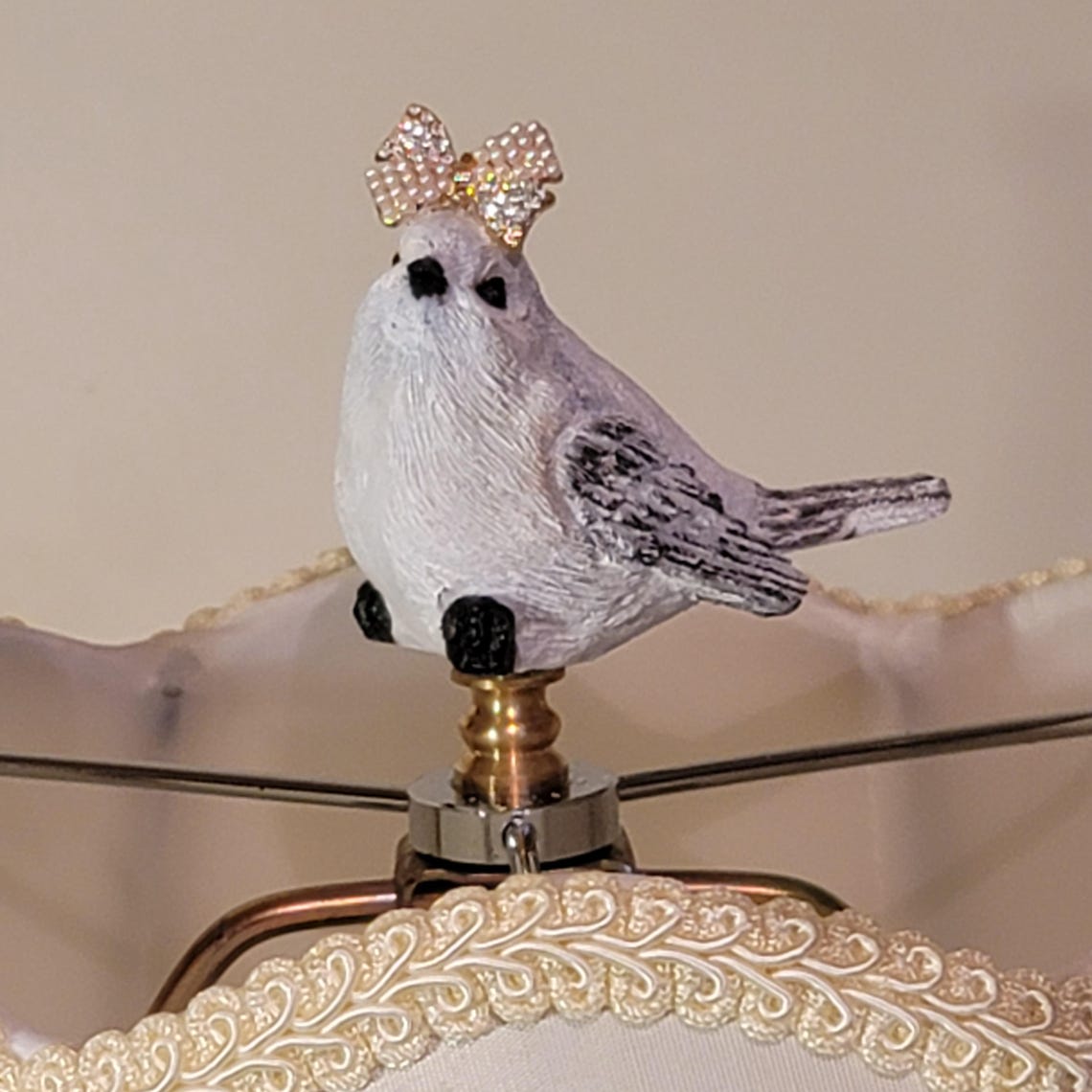 Adorable Bird Lamp Finials With Bows,pearls and Rhinestones,home Decor ...