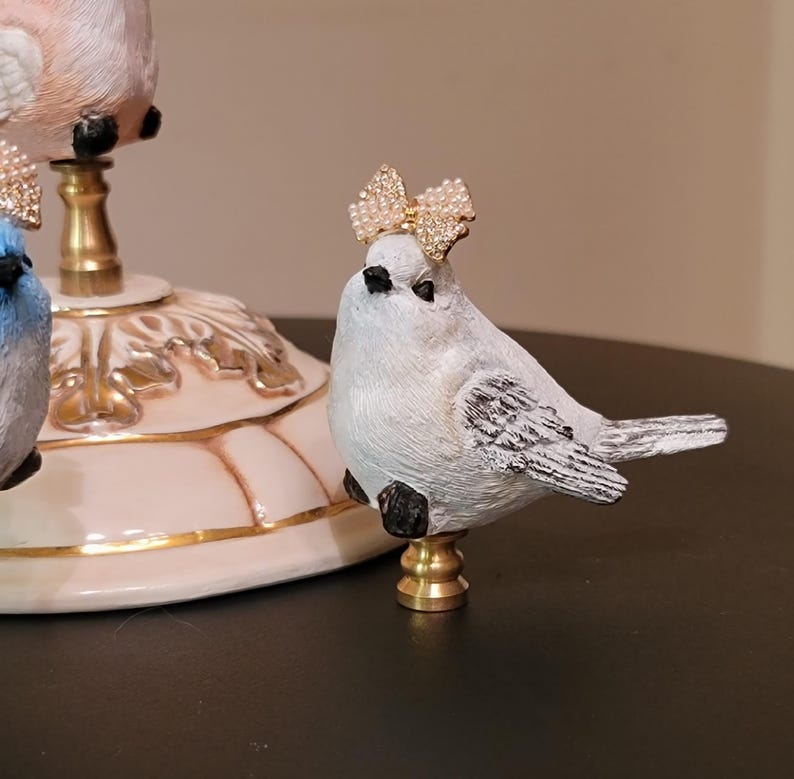Adorable Bird Lamp Finials With Bows,pearls and Rhinestones,handcrafted ...