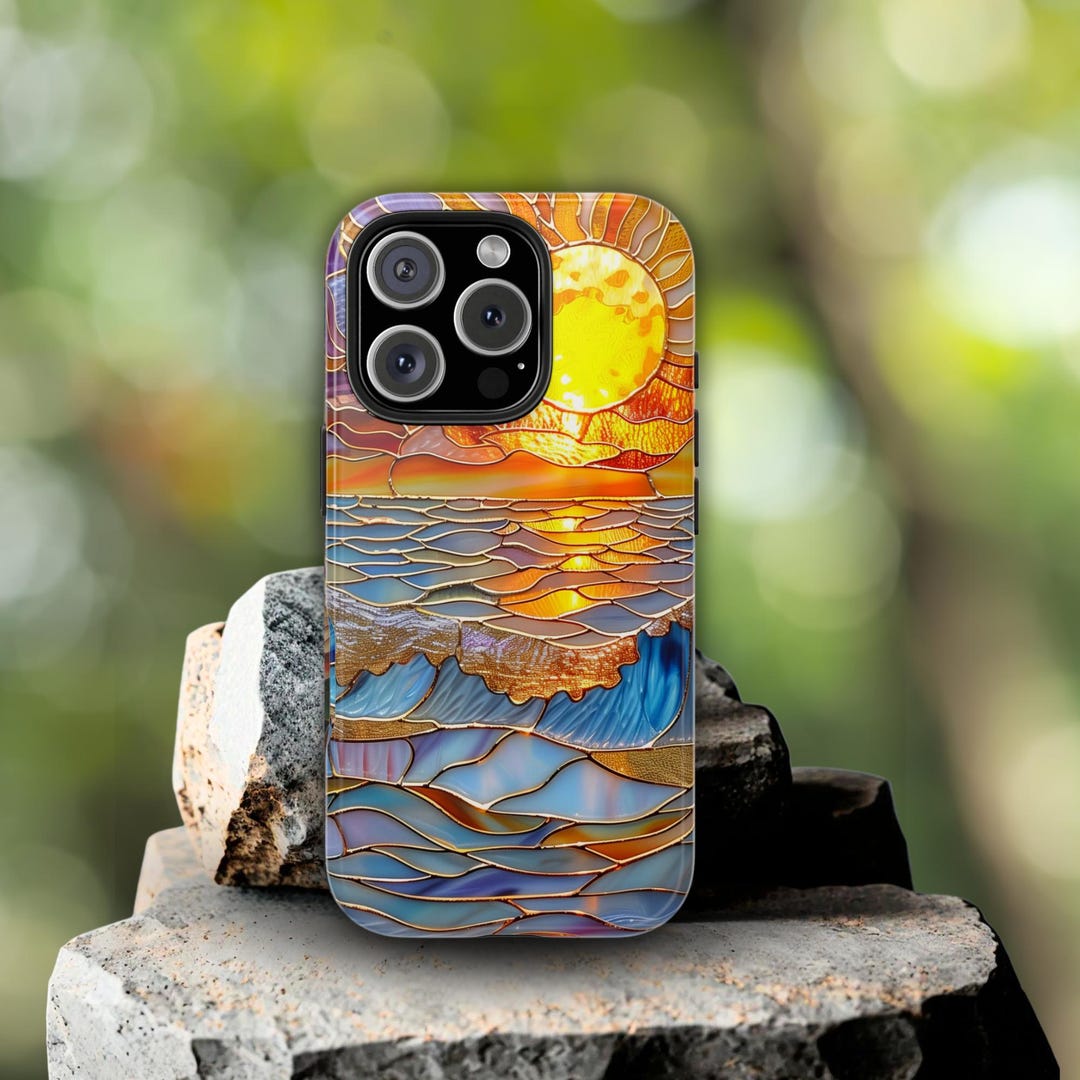 Sunset Ocean Stained Glass Illusion Phone Case Coastal Beachy Vibes ...
