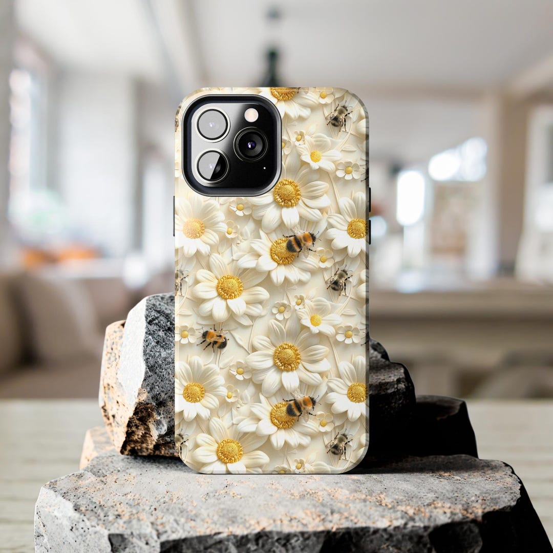 Daisy Bee Phone Case, Spring Bumblebee 3D Embroidery Print Floral Bees ...