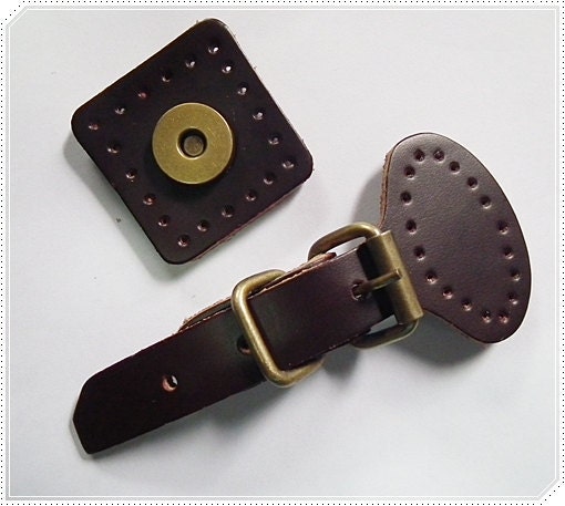 1 set of Leather magnetic snap closure Bag Supply Dark Brown | Etsy