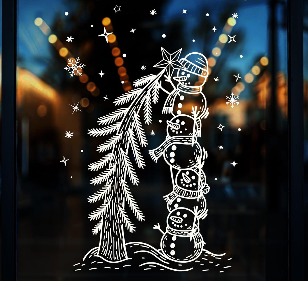 Snowmen Stack – Christmas Chalk Marker Template | Winter Window Art ...