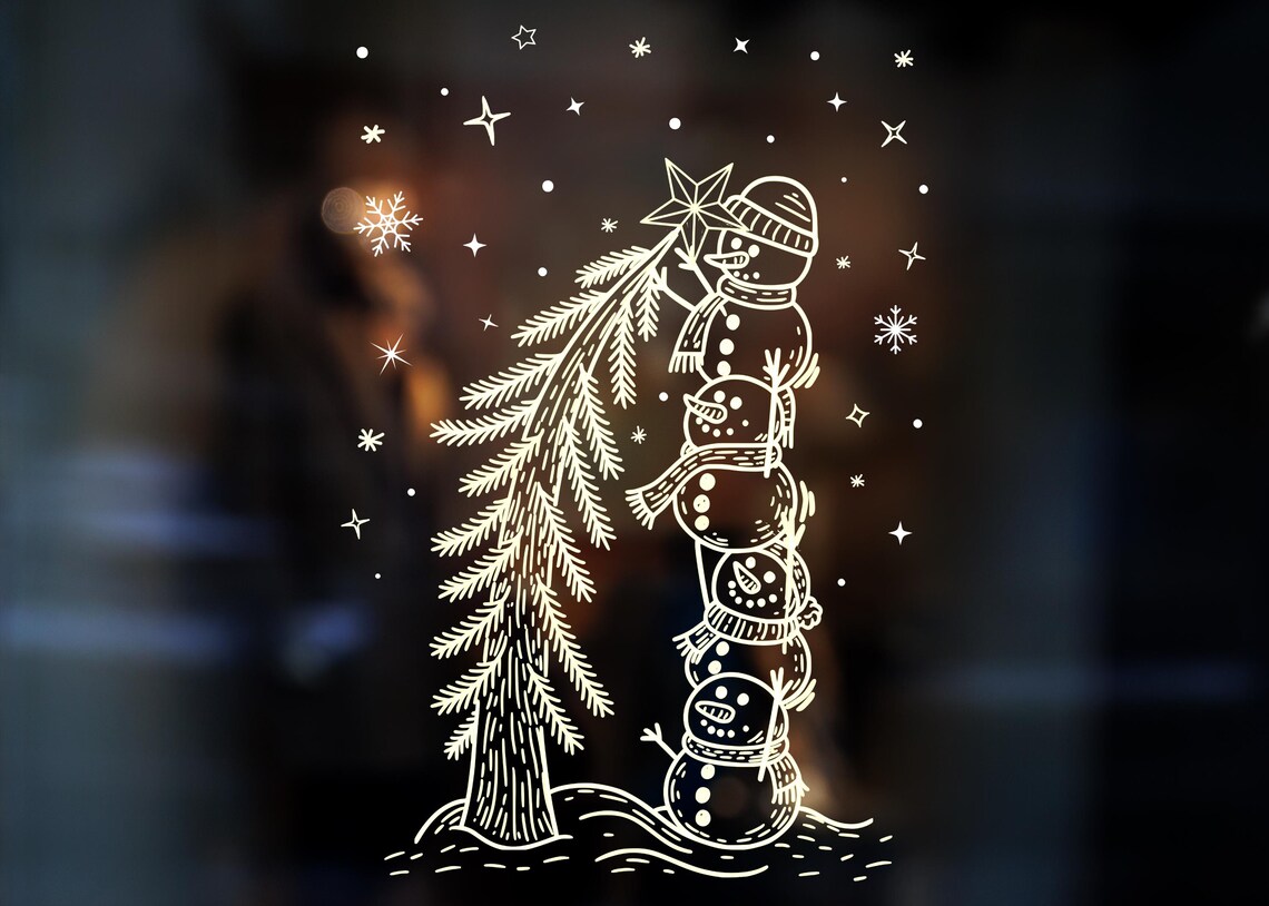Snowmen Stack – Christmas Chalk Marker Template | Winter Window Art ...