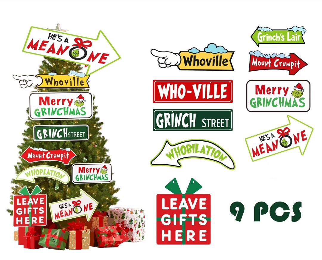 Christmas Tree Bundle Kit- Funny Grinch Sign for Christmas Decorations ...