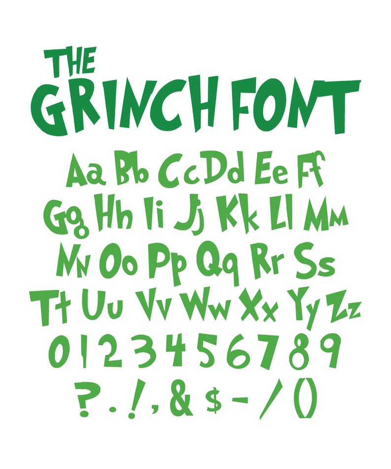 Green Grinch Font SVG Bundle: Christmas Doodle Alphabet (PNG, PDF) - Etsy