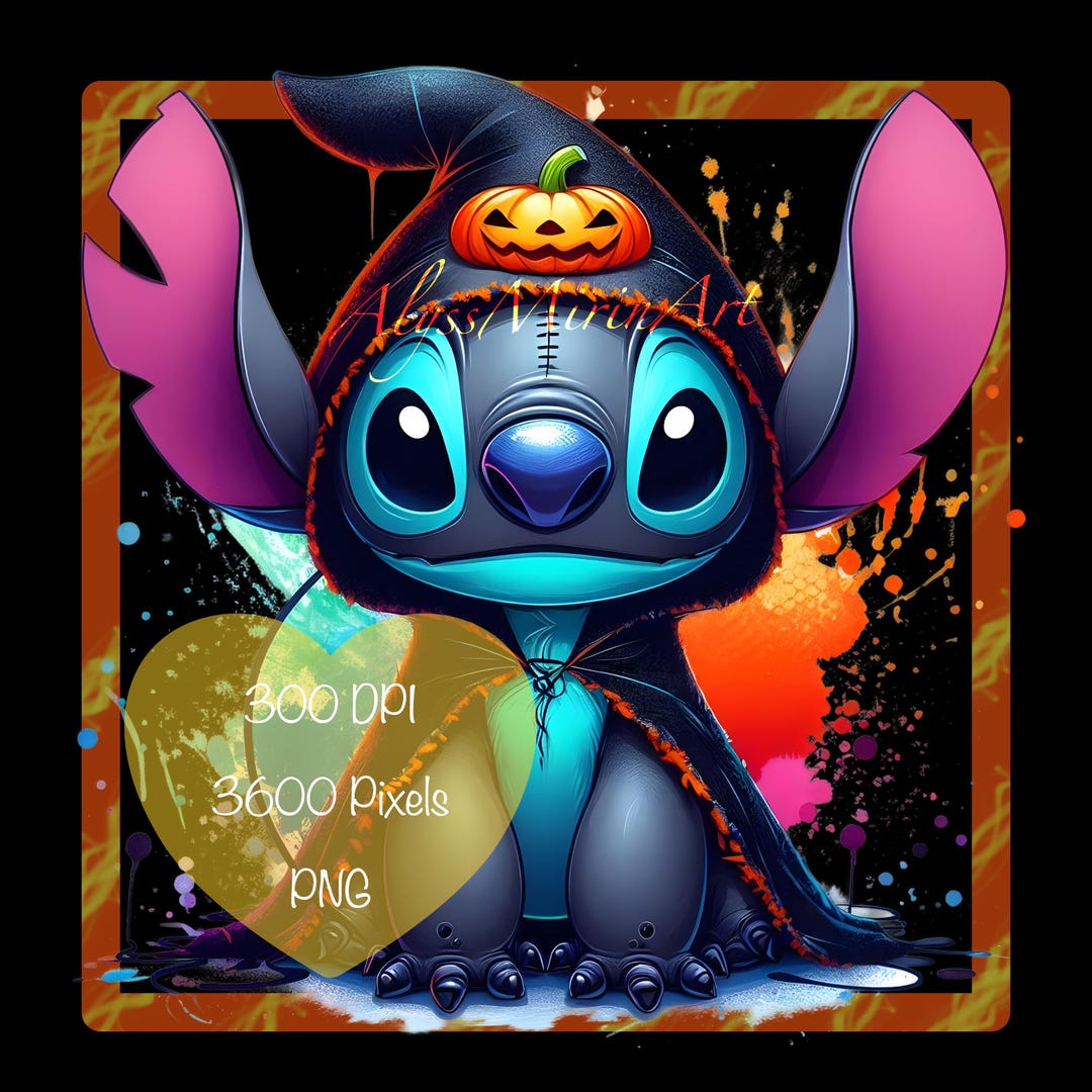 Witch Stitch Halloween Lilo and Stitch Rainbow Splash Clipart PNG - Etsy