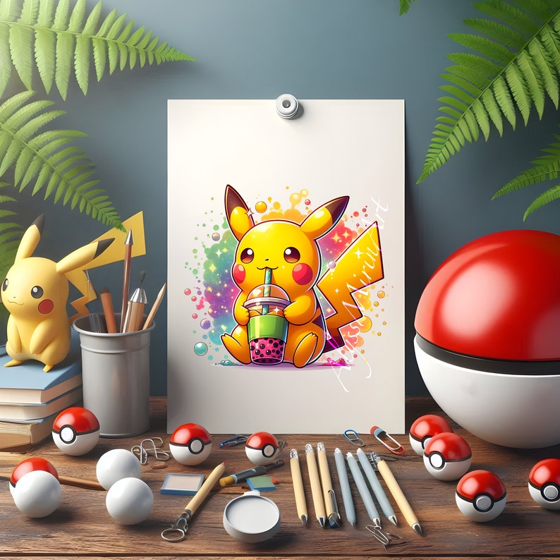 Pikachu Boba Tea Splash Clipart PNG - Etsy
