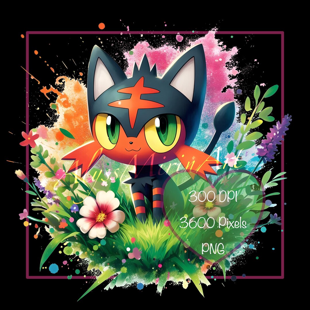 Cutesy Litten Flower Meadows - Rainbow Splash - Litten - Gen 7 Starter ...