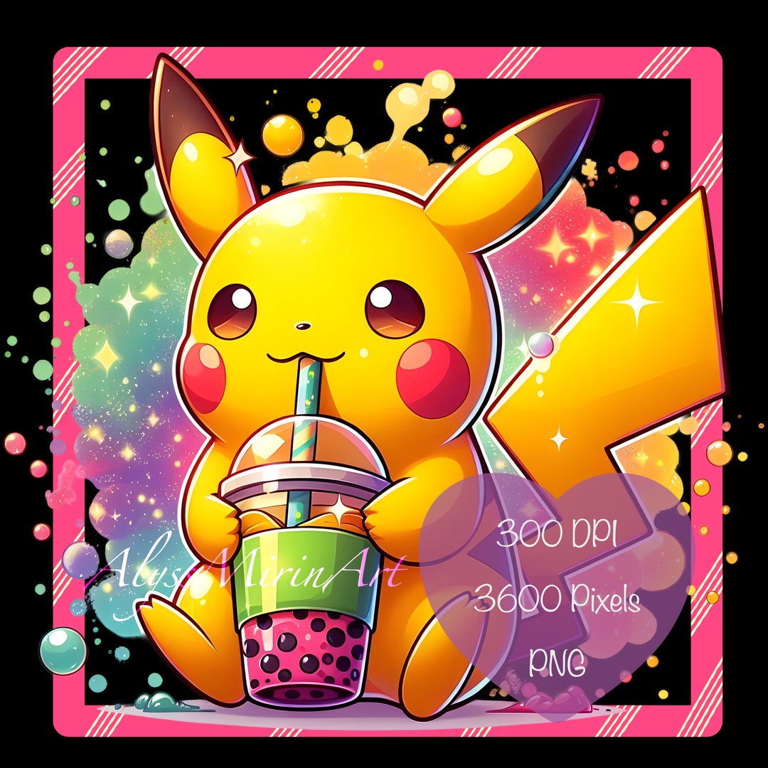 Pikachu Boba Tea Splash Clipart PNG - Etsy