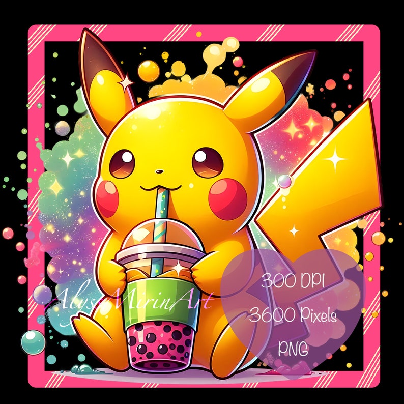 Pikachu Boba Tea Splash Clipart PNG - Etsy Australia