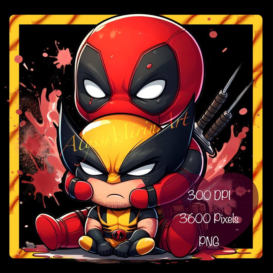 Deadpool and Wolverine Chibi Hug Clipart PNG - Etsy