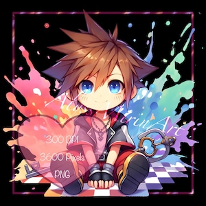 Cute Chibi Sora Watercolor Splash Decal - Kingdom Hearts - Fan Art ...