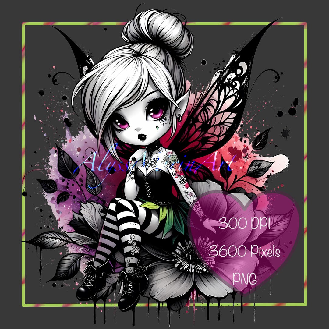 Goth Tinker Bell Fan Art Clipart: Chibi Rainbow Splash PNG - Digital ...