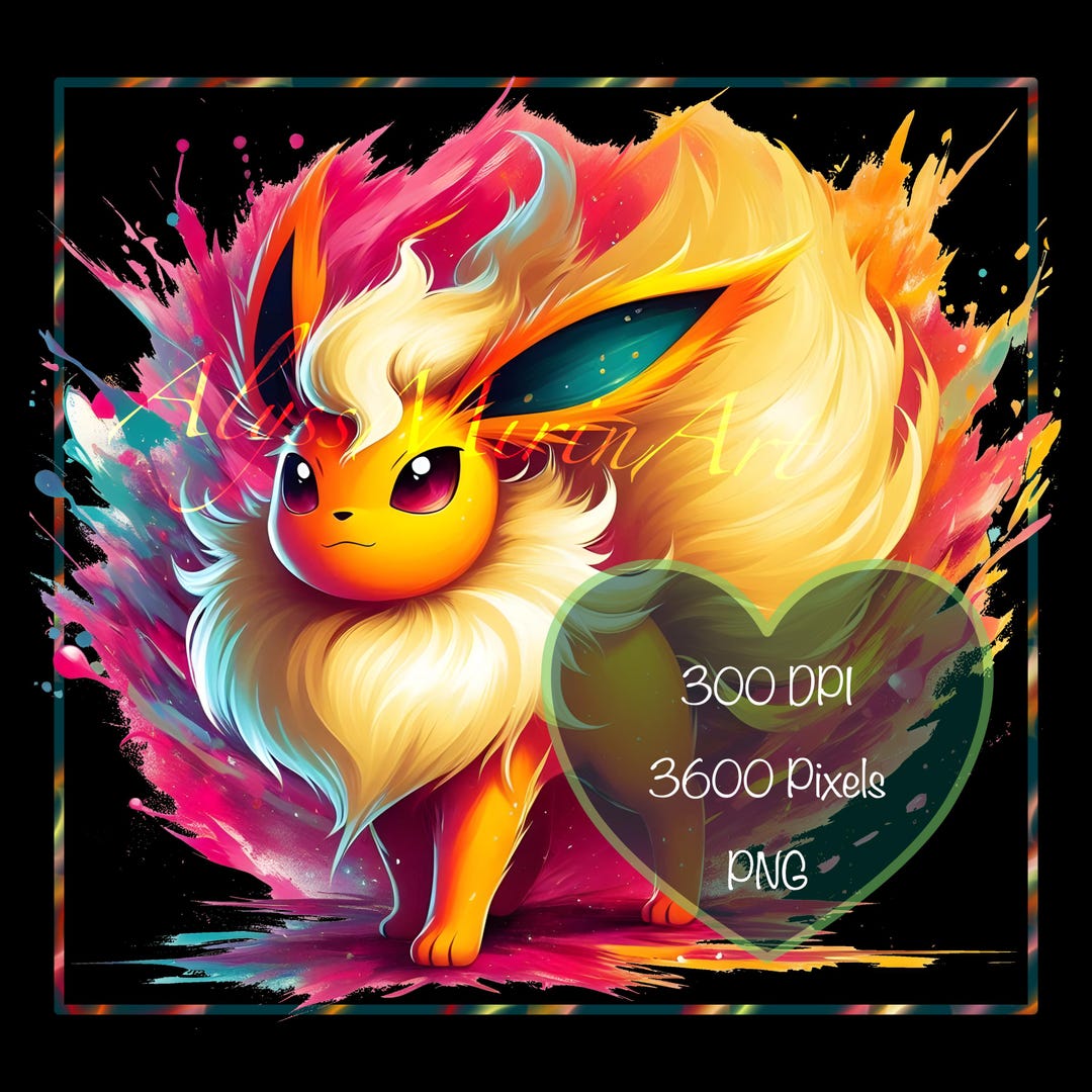 Flareon Vibrant Rainbow Splash - Eevee Eeveelution Gen 1 Pokémon ...