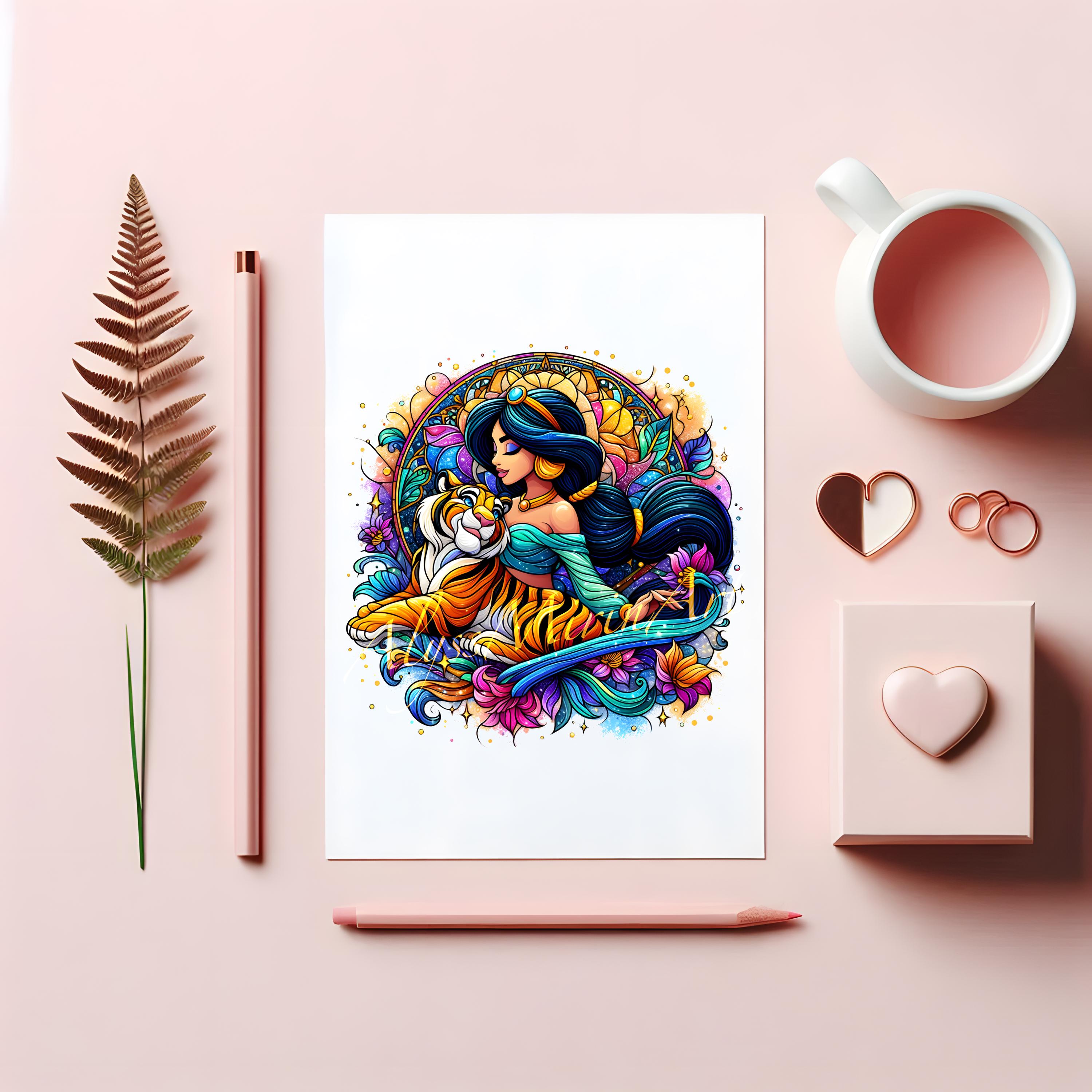 Jasmine and Raja Stained Glass - Aladdin Fan Art - Rainbow Splash ...
