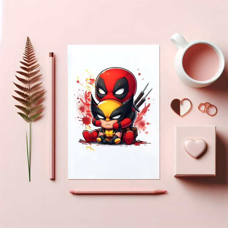 Deadpool and Wolverine Chibi Hug Clipart PNG - Etsy