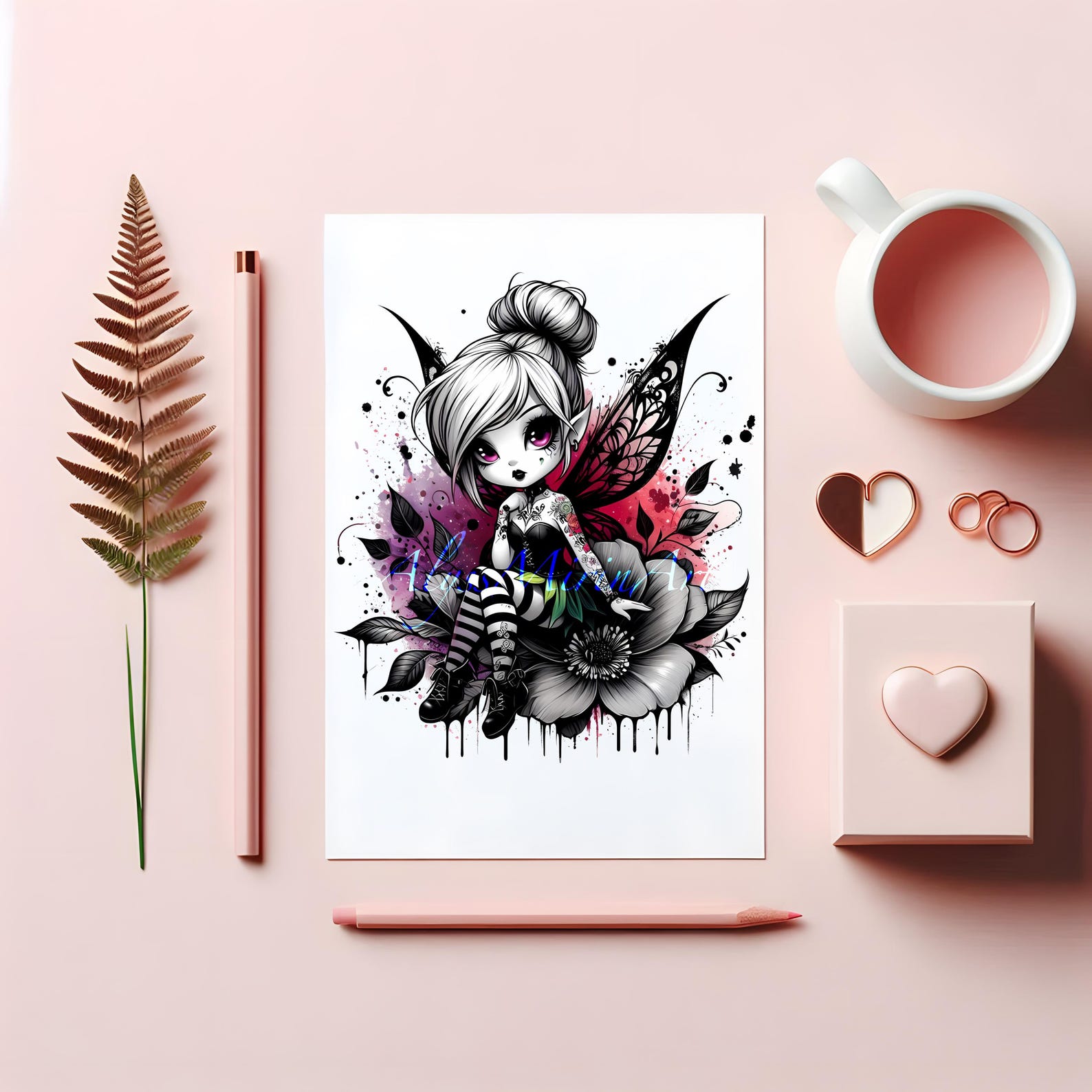 Goth Tinker Bell Fan Art Clipart: Chibi Rainbow Splash PNG - Digital ...