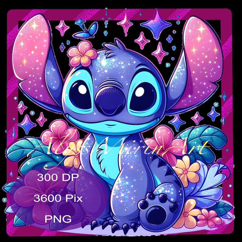 Stitch Sparkle Stars and Flowers Clipart PNG - Disney Fan Art - Summer ...