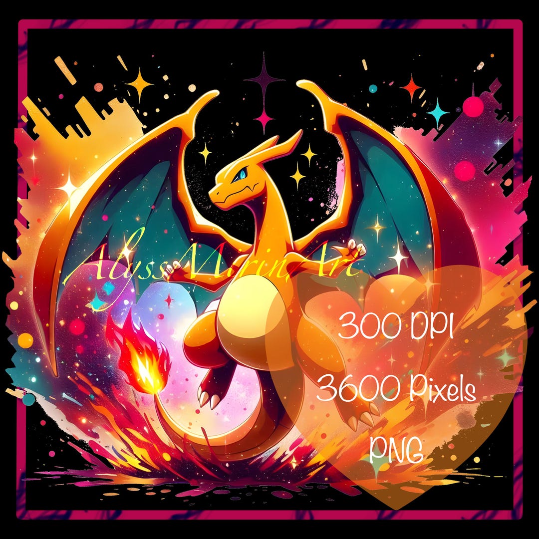 Charzard Rainbow Splash - Charzard Gen 1 Pokémon Clipart PNG - Etsy
