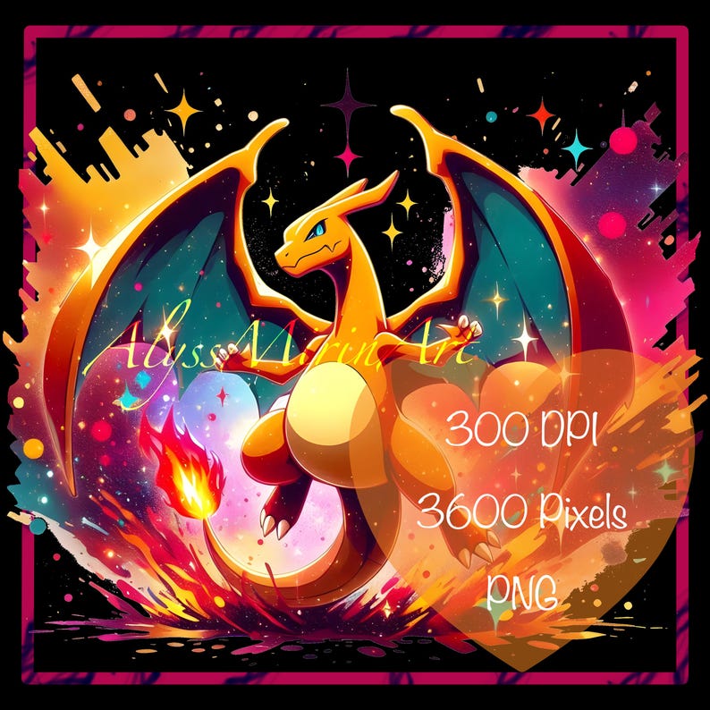 Charzard Rainbow Splash - Charzard Gen 1 Pokémon Clipart PNG - Etsy