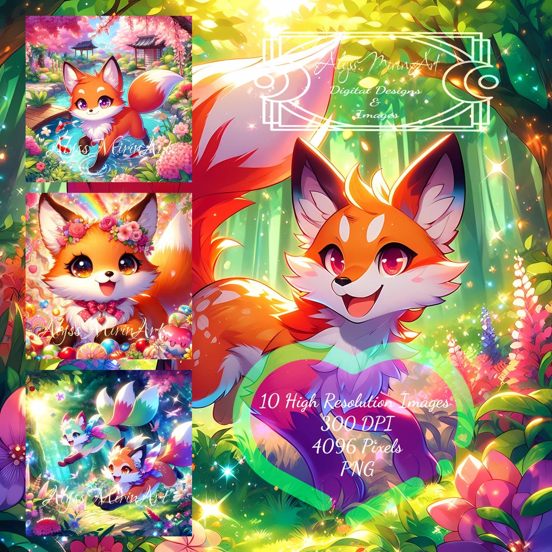 Cute and Magic Foxes Wallpaper Series: 10 Digital Download Image Files ...
