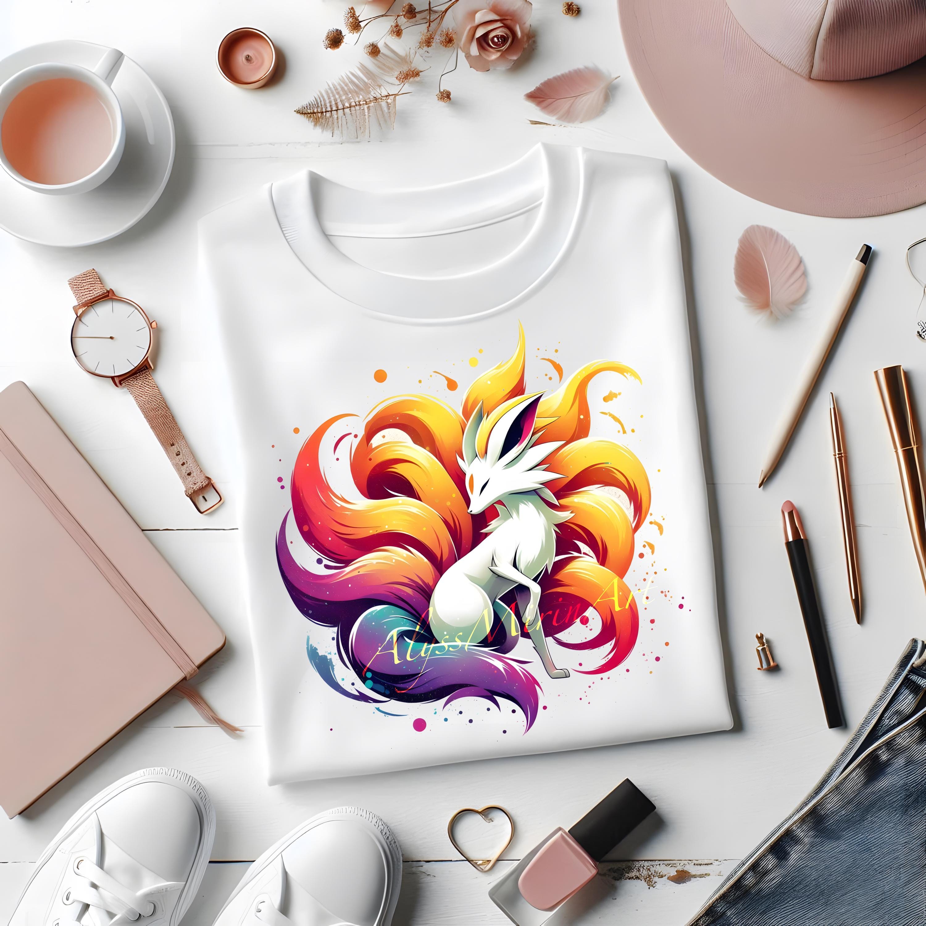 Rainbow Kitsune Clipart: Watercolor Fox Fire Decal PNG - Digital ...