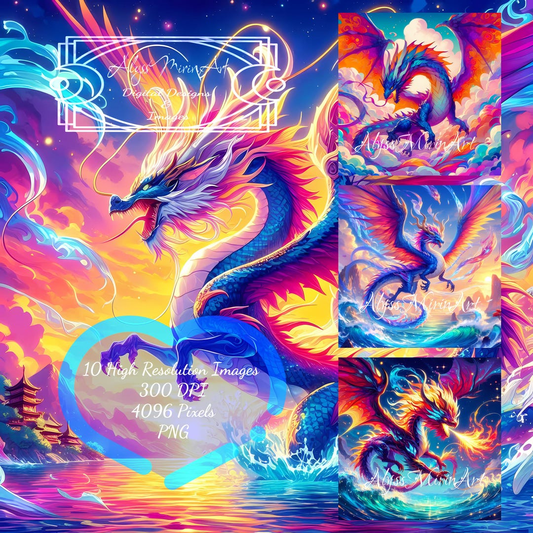 Vibrant Rainbow Dragon Wallpaper Series: 10 Digital Download Image ...