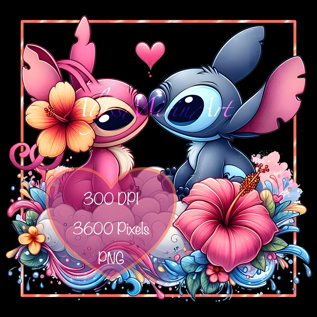 Stitch and Angel Cloud Kiss Rainbow Flowers - Lilo and Stitch - Rainbow ...