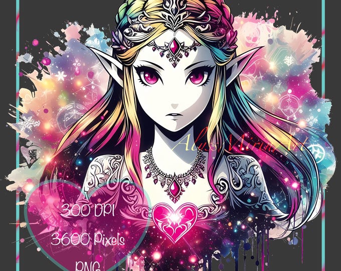 Princess Zelda Gamer Clipart: Rainbow Watercolor PNG (digital Download ...