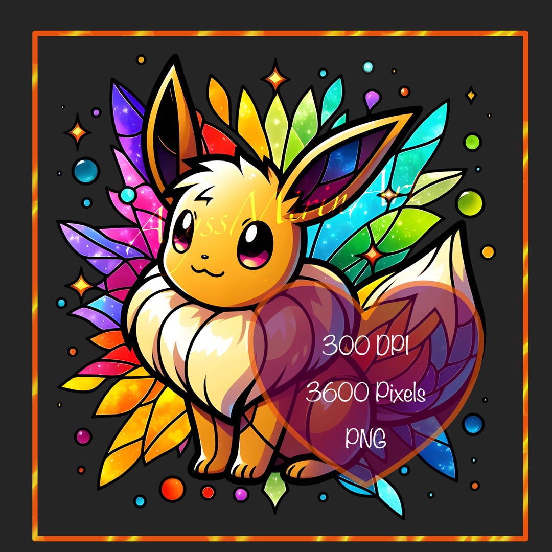Stained Glass Eevee - Rainbow Splash - Eevee Gen 1 Pokémon Clipart PNG ...