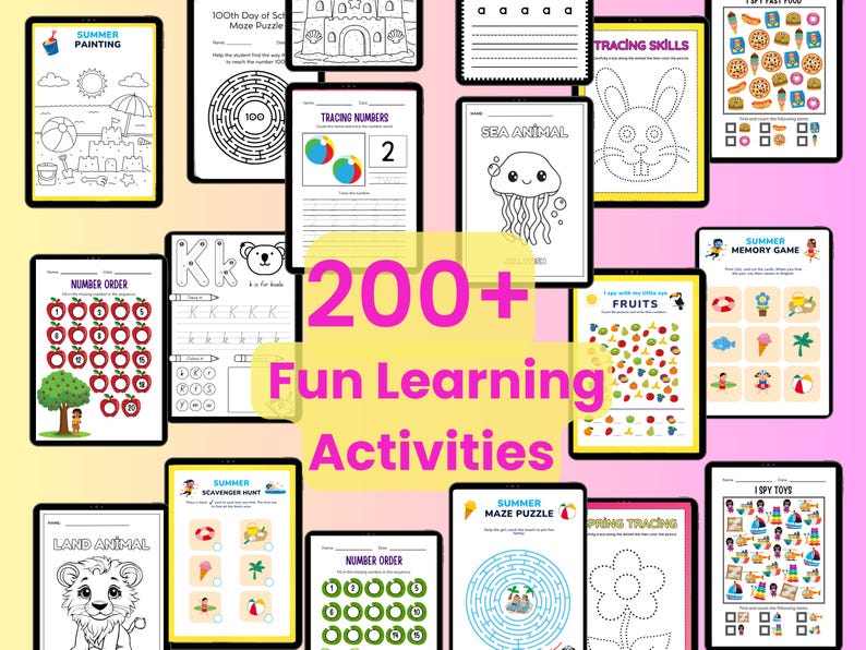 Preschool Activity Bundle | 200+ Printable Worksheets for Kids Ages 4–6 ...