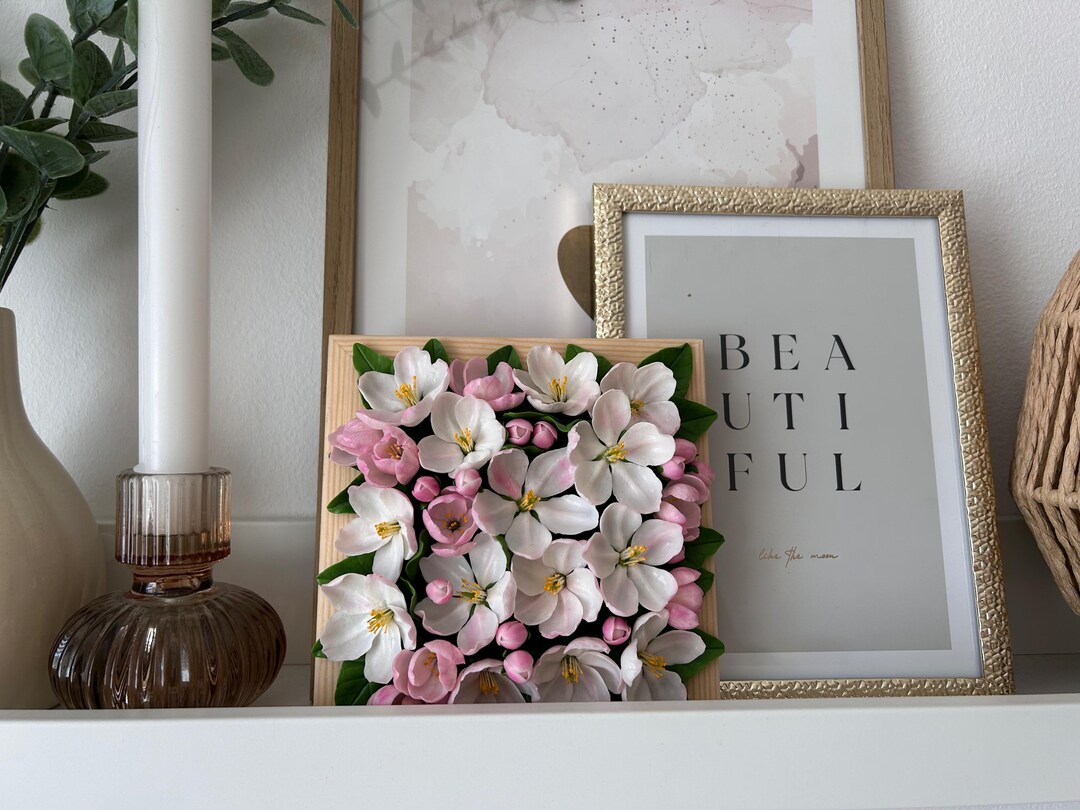 Apple Blossom 3D Floral Wall Art – Handmade Polymer Clay Flower ...