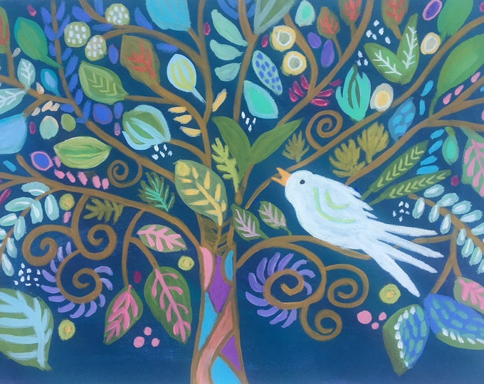 Tree of Life Bird Painting on 18 X 24 Paper by Karen Fields - Etsy