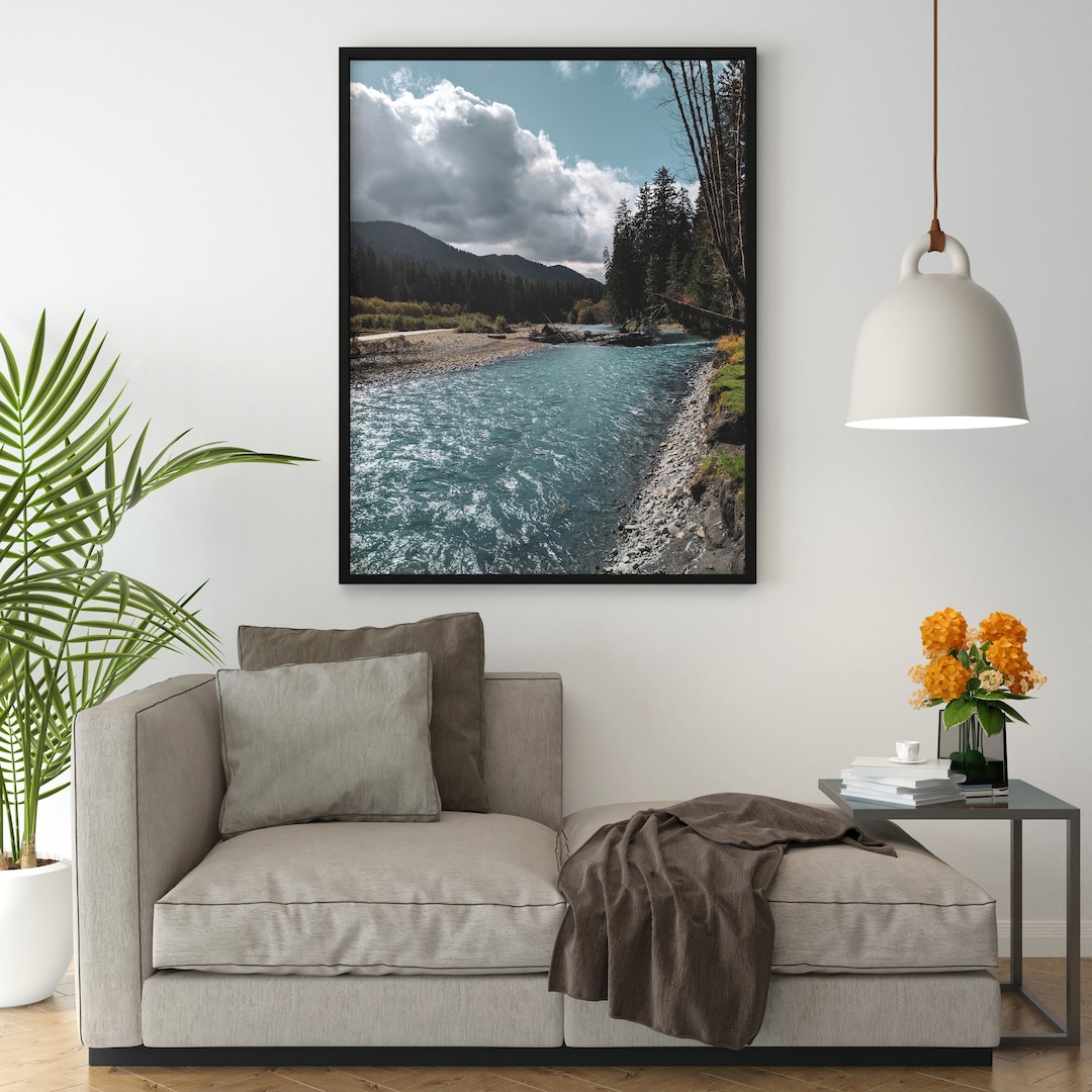 Mountain Forest River Wall Poster, Printable River Art, Mountain River ...