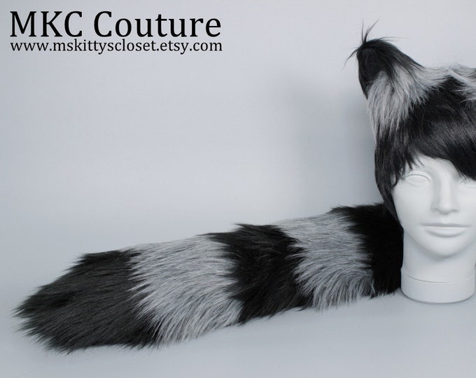 Raccoon Costume - Grey and Black Raccoon Tail and Ears - Racoon Cosplay ...