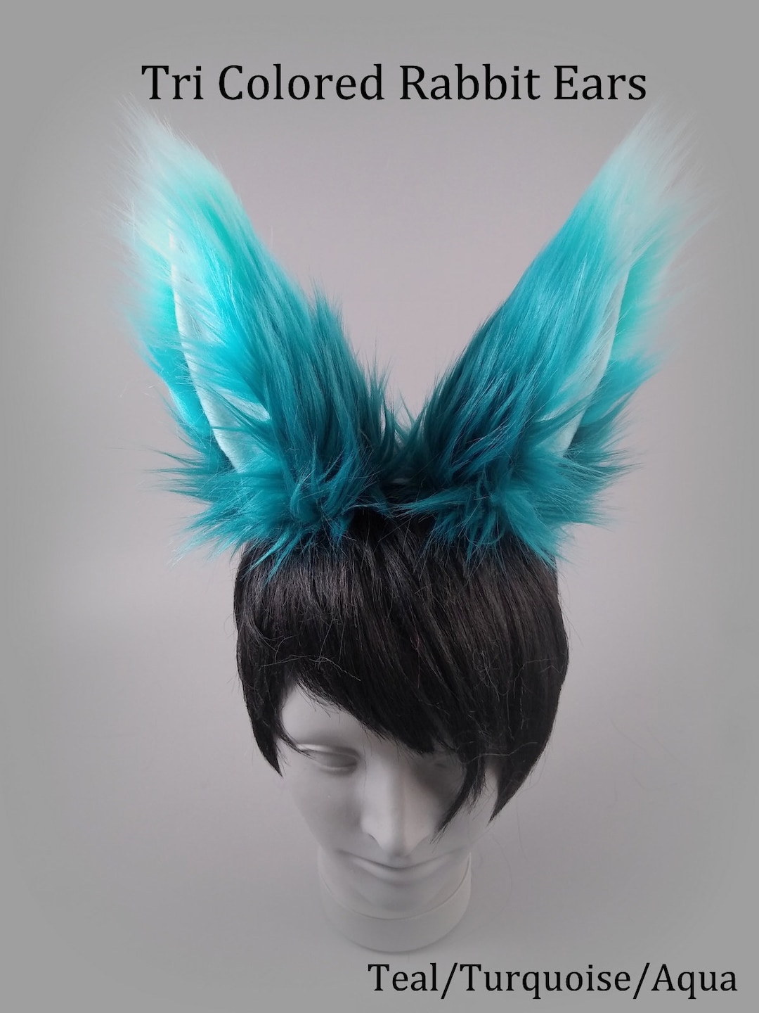 Tri-color Faux Fur Rabbit Ears: Cosplay Bunny Costume - Custom Colors ...