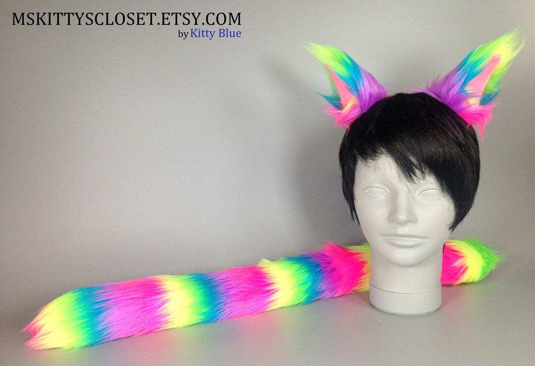 Neon Rainbow Cat Costume - Rainbow Cat Ears - Rainbow Cat Tail - Etsy