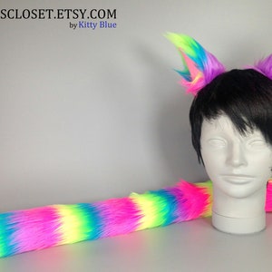 Neon Rainbow Cat Costume - Rainbow Cat Ears - Rainbow Cat Tail - Etsy