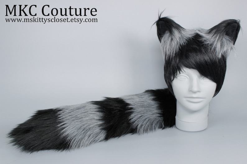 Disfraz de mapache Cola y orejas de mapache gris y negro - Etsy España