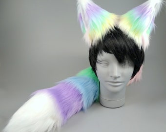Rainbow Fox Tail | Etsy