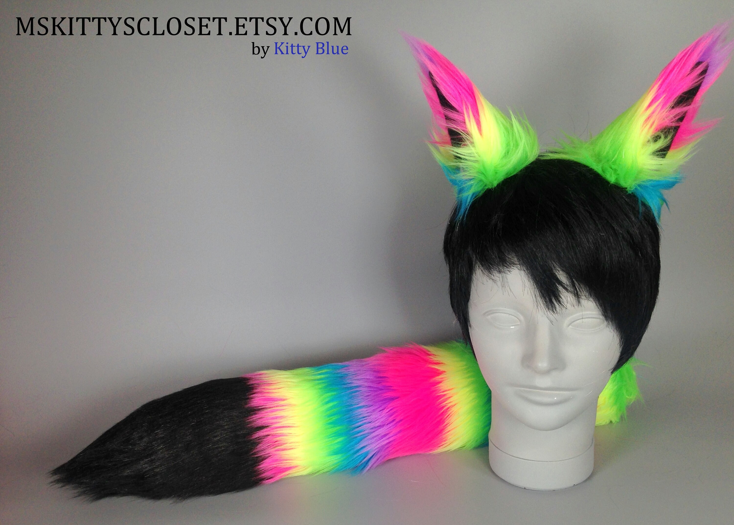 Neon Rainbow Fox Costume Rainbow Fox Ears Rainbow Fox Tail - Etsy
