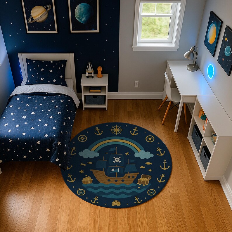Round Pirate Ship Rug, Nautical Treasure Rug - Etsy Australia
