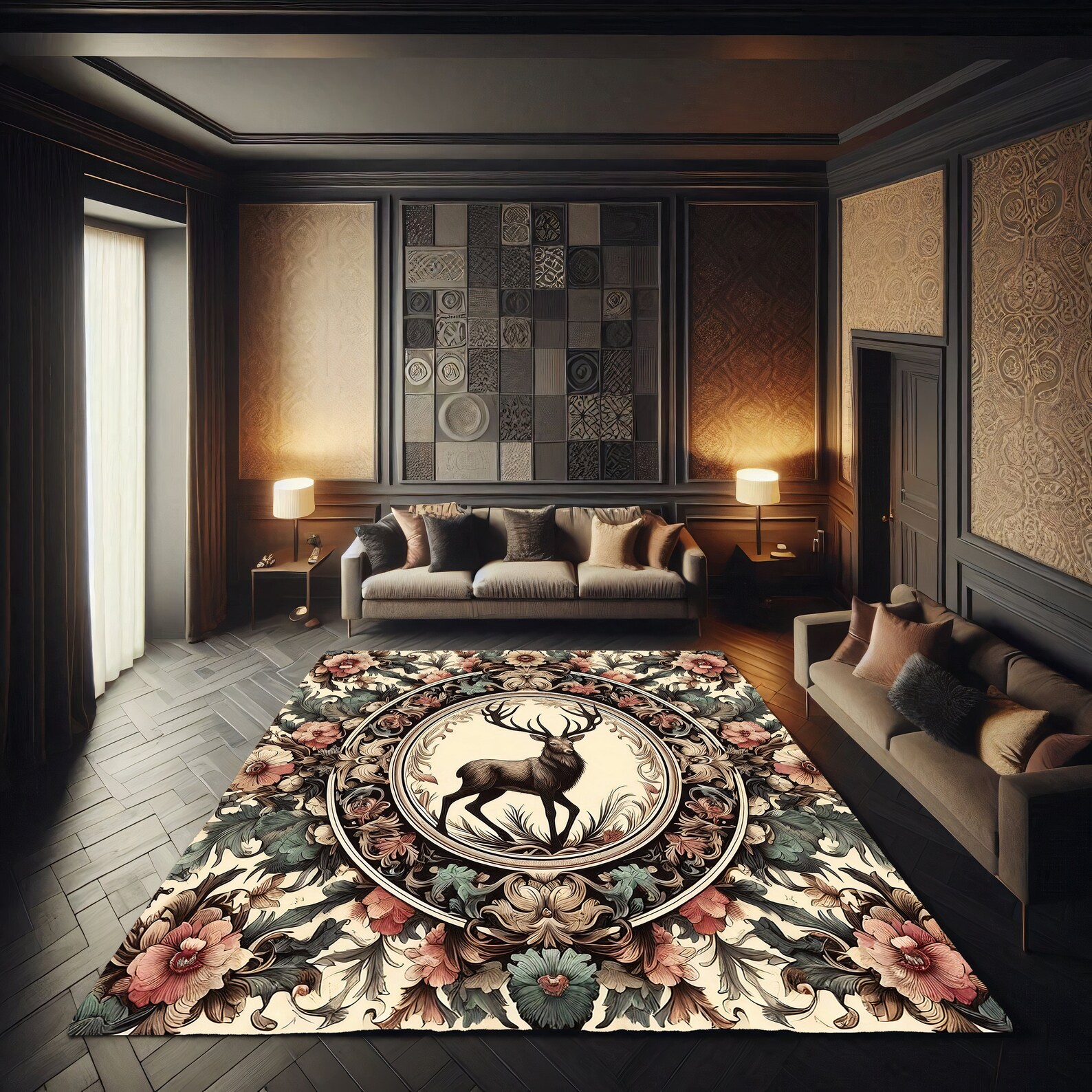 Deer Rug, Forest Decor Rug, Nature Rug, Fall Color Rug, Animal Pattern ...