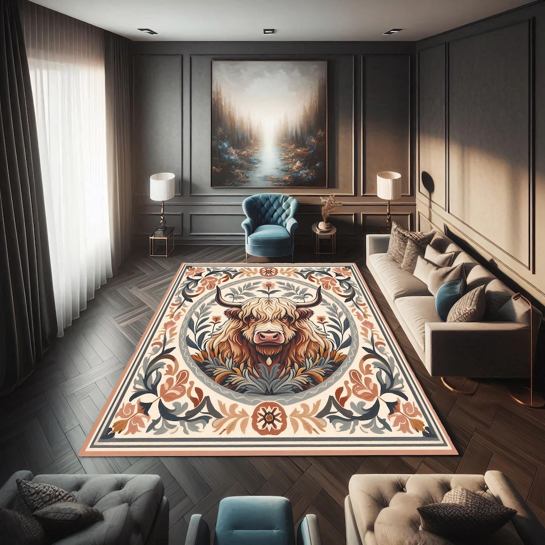 Highland Cow Rug, Highland Cattle Rug, Scottish Cow Rug, Bison Artwork ...