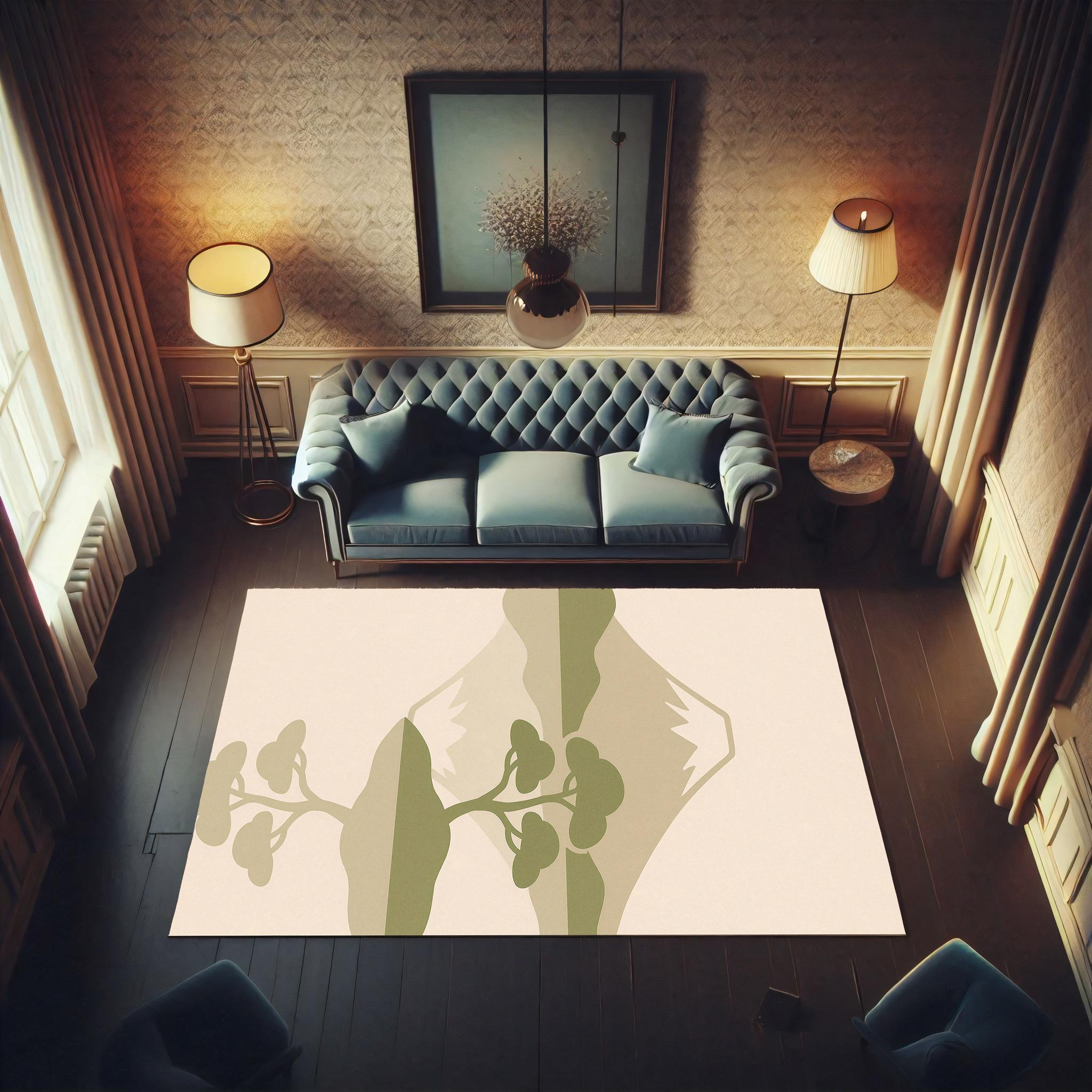 Minimalist Mount Fuji Rug With Japanese Tree Reflection Design, Zen ...